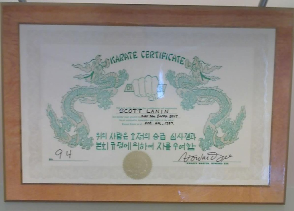 Scott Lanin 1st dan black belt certificate 1987 – Lanin Law P.C.